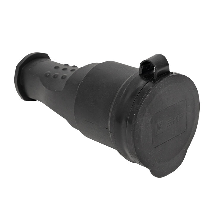 Розетка EKF PROxima, переносная, защитная крышка, каучуковая, 230В, 2P+PE, 16A, IP44