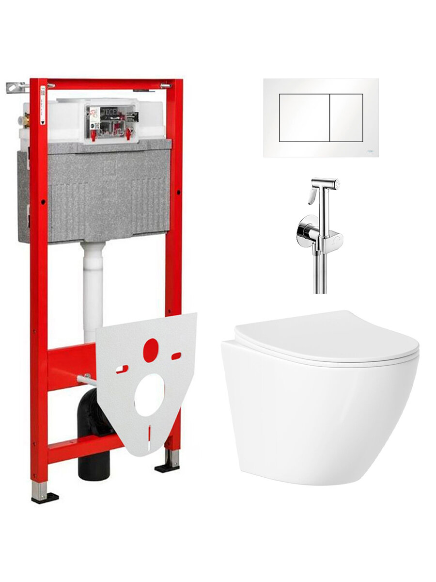 Инсталляция с унитазом и гигиеническим душем комплект: унитаз Helmken 35490101, инсталляция TECE, шумоизоляция, гиг. душ