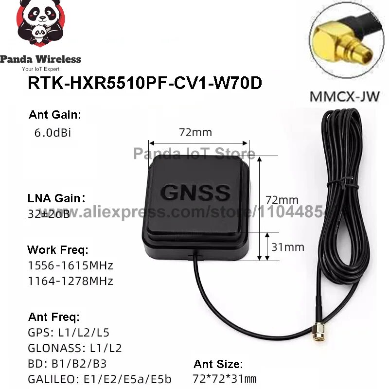 1 шт. W70D2 GNSS активная сложенная керамика четырехзвездочное позиционирование RPSMA/SMA/TNC/BNC/MMCX/Fakra/MCX для автомобильного радио геодезии сельского хозяйства, MMCX-JW, 2m