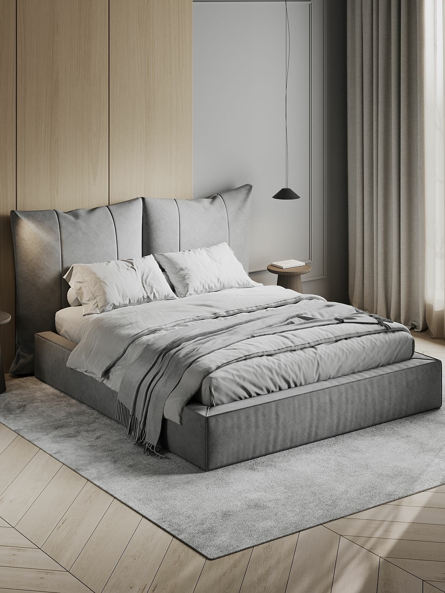 Кровать Альтхоум Lounge 14 Матрац 200х200 см/Каркас кровати 250х220 см серый, велюр