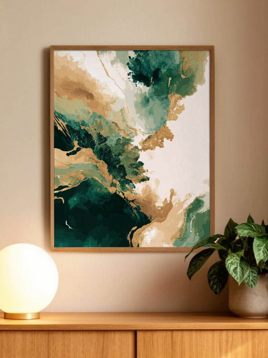 Постер Волны изумруда 40х50 см на стену, без рамы, абстрактный плакат на бумаге
