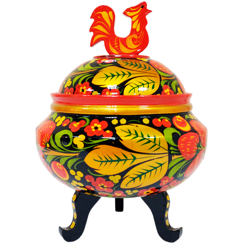 Деревянная сахарница ручной работы, "Петушок", хохлома