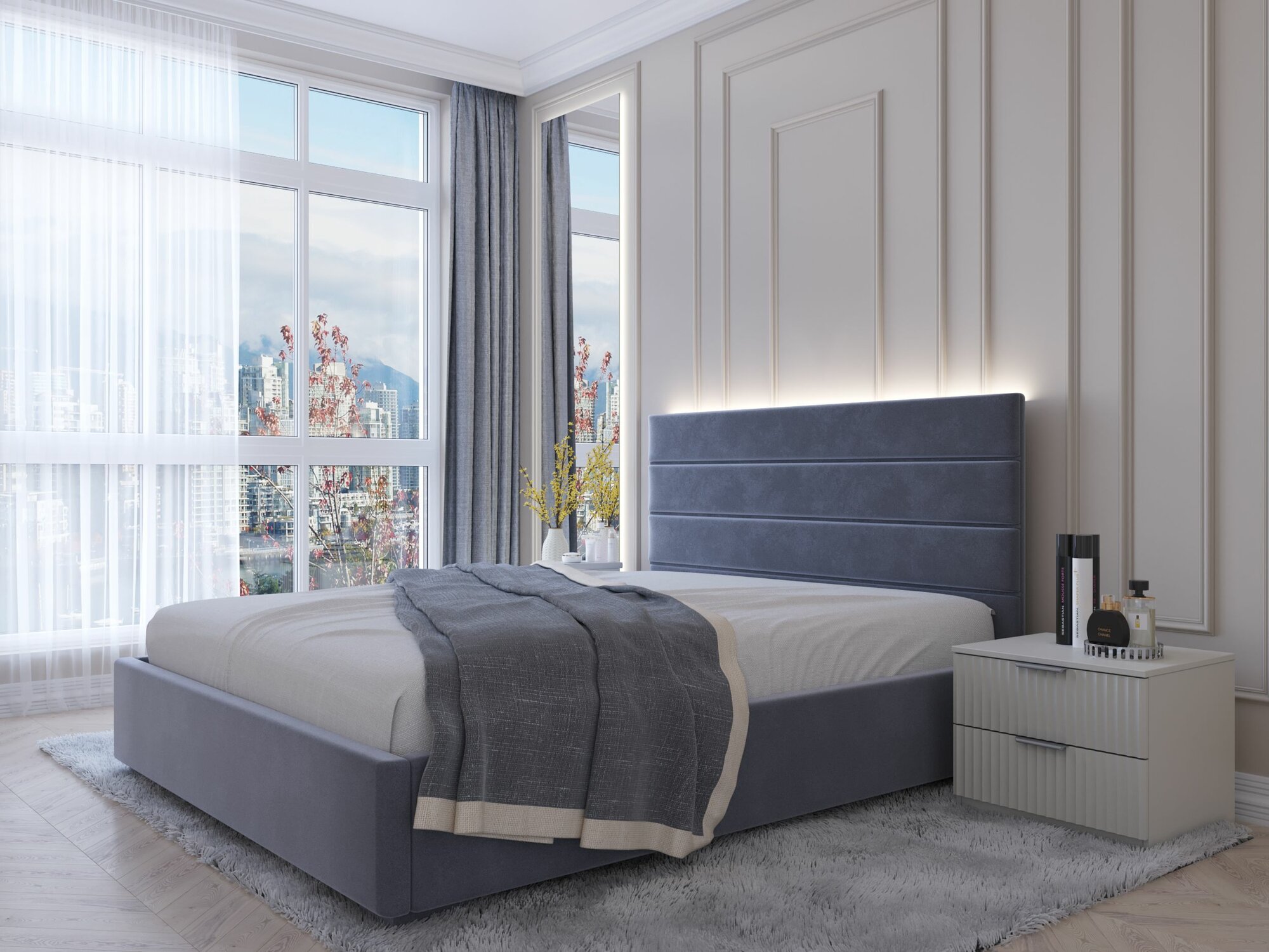 Двуспальная кровать Владимирская мебельная фабрика Джулия, 160x200 см, каркас из ЛДСП, мягкая обивка