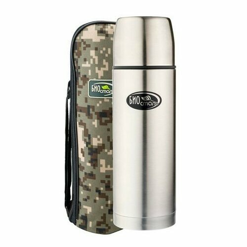 Термос Biostal Охота NBP-1200B, 1,2 л узкое горло, резьба, камуфляжный чехол