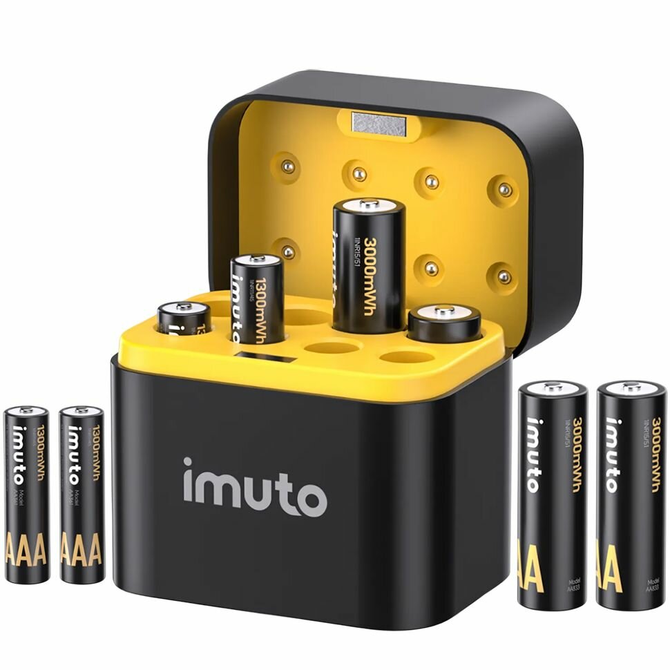 Аккумуляторные батарейки Imuto AA 3000mWh 4шт + AAA 1300mWh 4шт + зарядный кейс