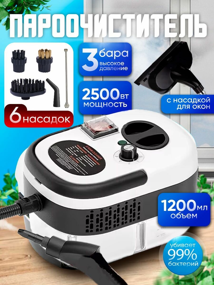Пароочиститель для дома мощный с насадкой для мытья окон, паровой очиститель, 2500 Ват 3 бара