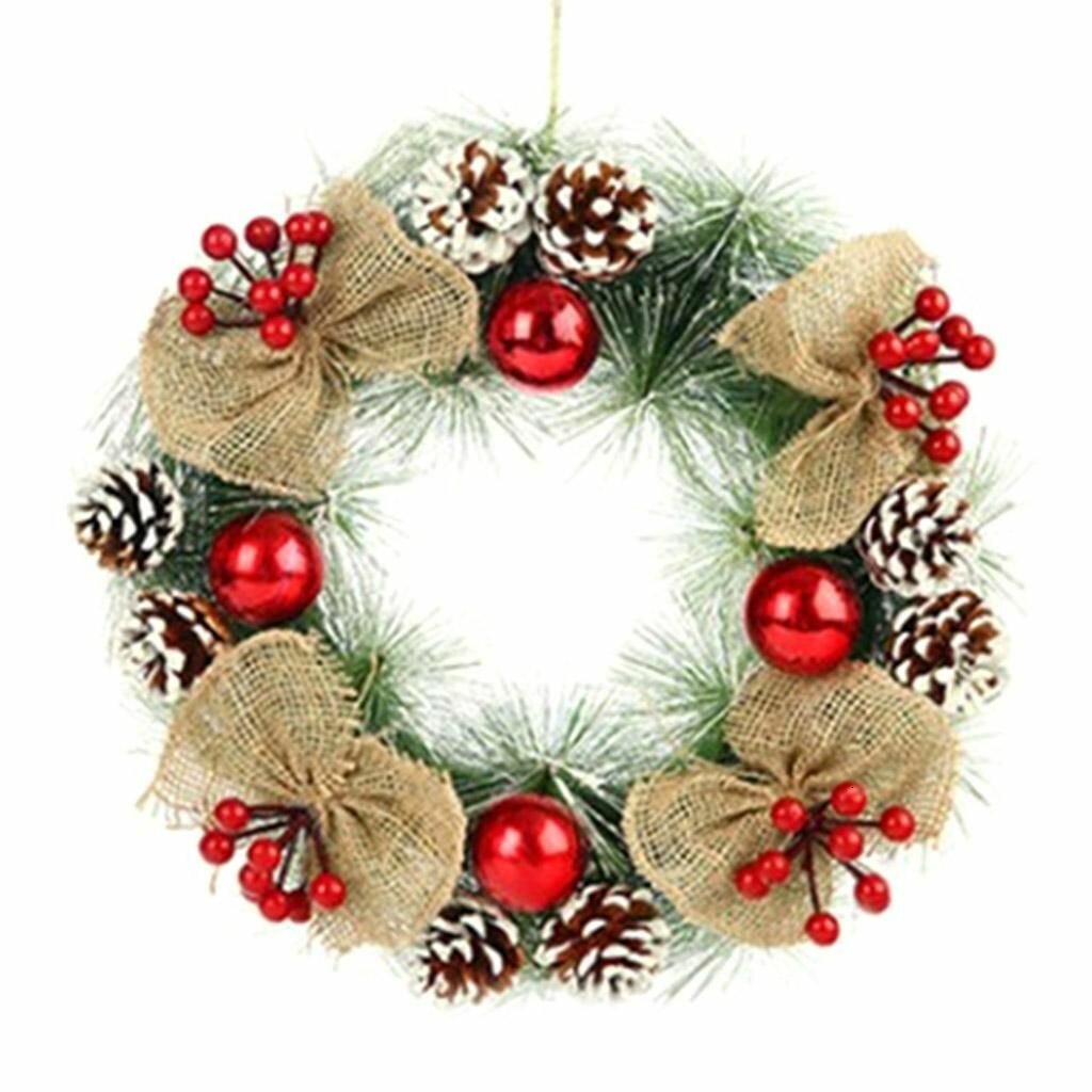 Рождественская гирлянда из сосновых шишек-Льняная, 38 см