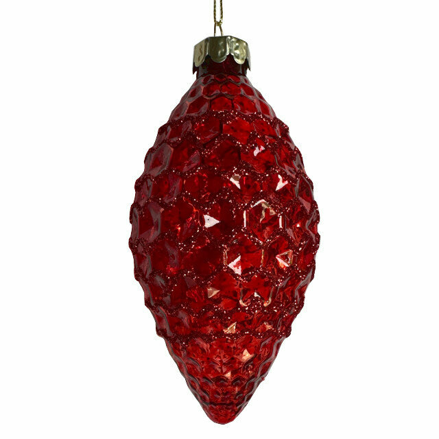 Новогодняя подвеска MAXIJOY "Шишка", 13 см, стекло, красная, 1 шт
