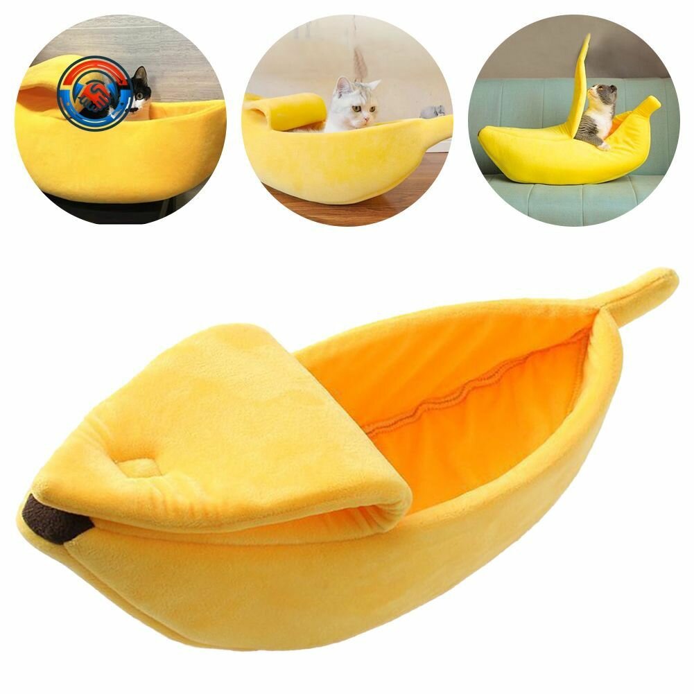 Кровать-коврик для кошек и собак в форме банана, ультрамягкий плюшевый матрас с поролоном, машинная стирка, 4 размера, уютное место для сна и отдыха питомца
