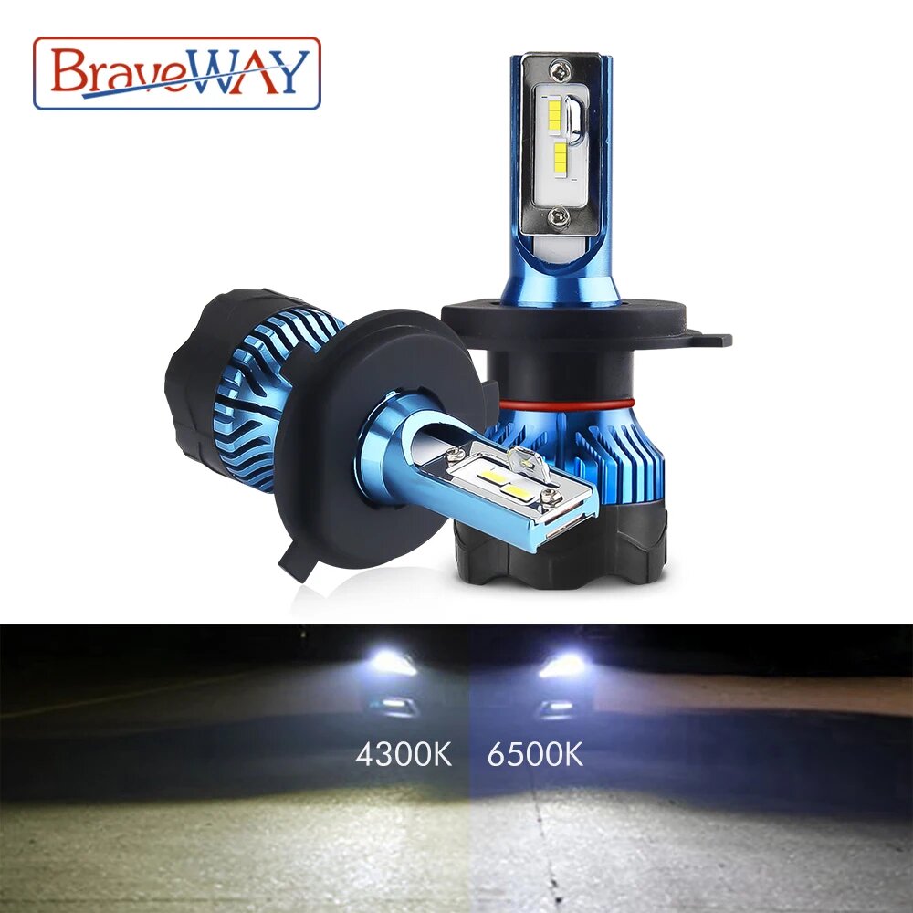 BraveWay H4 LED светодиодный головной светильник светодиодный лампы для Противотуманные фары Дневные Фары Светильник лампочка H1 H3 H7 led светодиодный H11 9005 9006 HB3 HB4 12000LM 12V диодные лампы птф 4300K/6500K, 4300K Warm White, H11