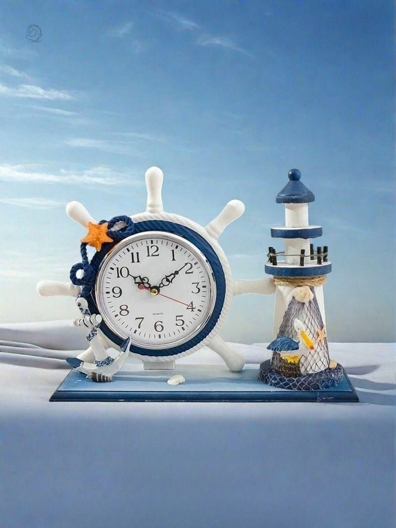 Настольные морские часы в средиземноморском стиле, деревянные с ручной росписью, 28x20x8.5 см для дома и офиса