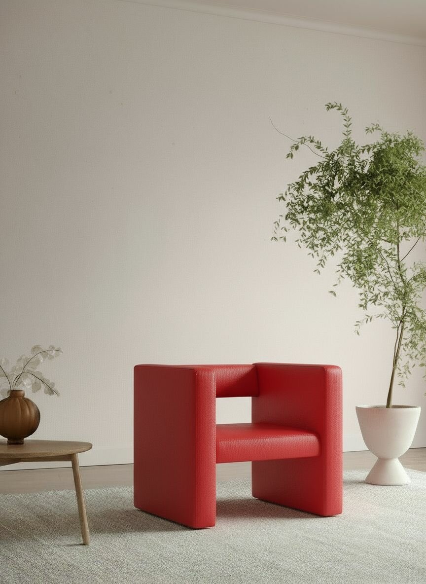 Кресло Бета с подлокотниками красная кожа в офис, дом, салон красоты, прихожую, гостиную, зону ожидания.