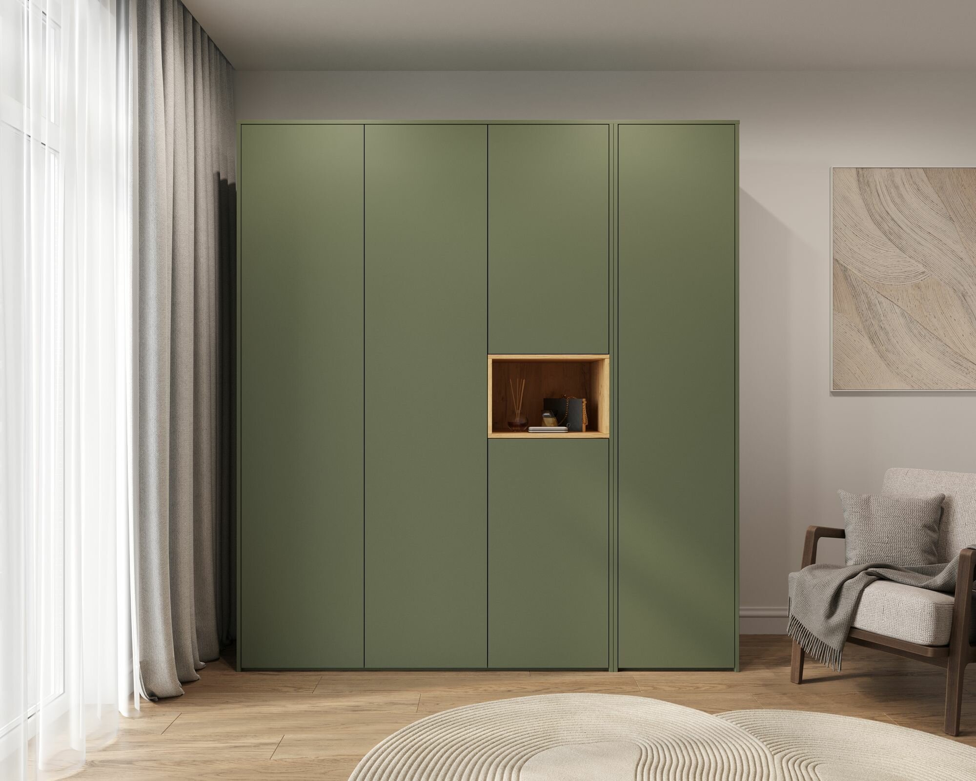 Шкаф распашной для одежды "Рокки 3" 200х220х52 Зеленый дымчатый / Дуб крафт золотой