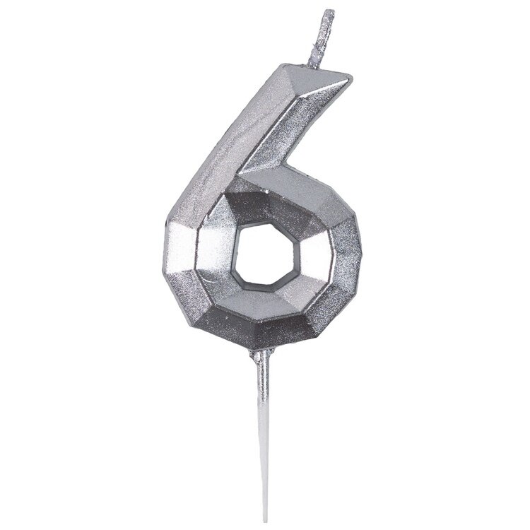 Свеча Веселая затея цифра 6 Диамант, серебро, высота 4.5 см