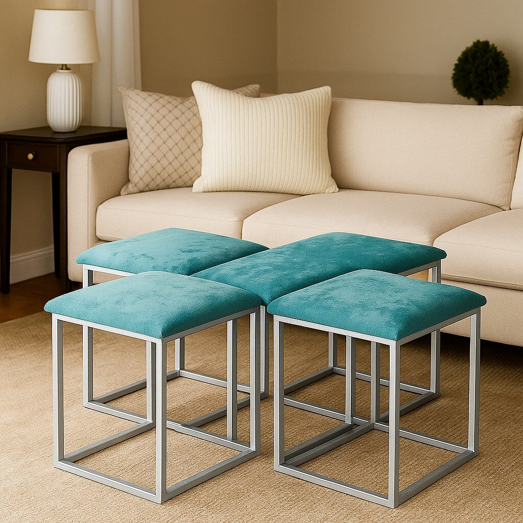 Пуфик-трансформер, велюр, 5 штук, металлические ножки, бирюзовый, для разных комнат