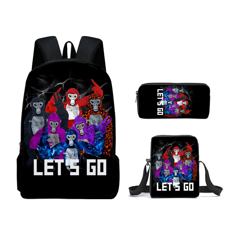 3D новый игровой рюкзак Gorilla Gorilla Tag, школьная сумка, рюкзак, сумка-карандаш, набор из трех предметов с принтом