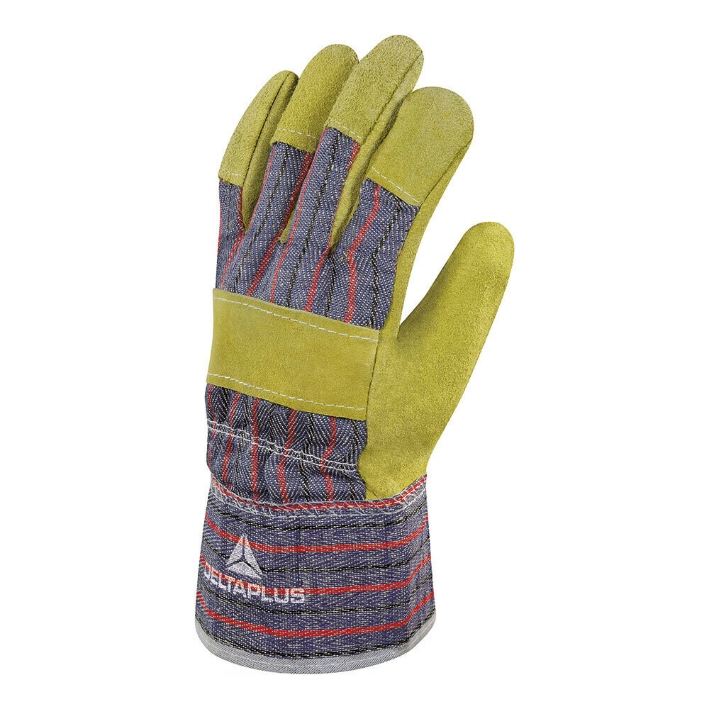 Перчатки х/б 5 нитей спилковые Delta Plus DC103 бежево-синие 10 XL