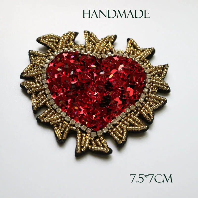 Нашивки OKNOW с бисером и стразами Бордовый, BY-HEAR3.5