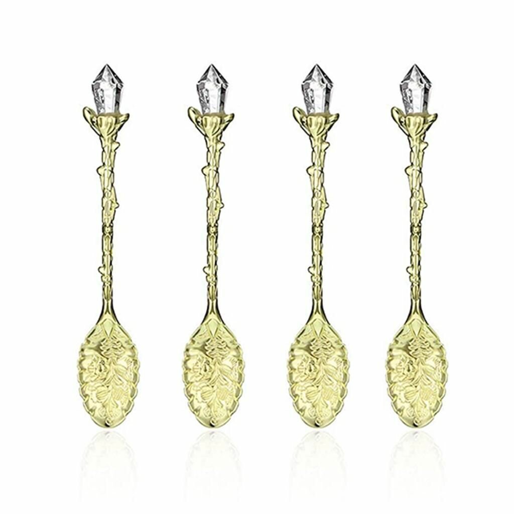 Маленькая ложка из сплава с узором в виде хрустальной головки в стиле ретро-золото