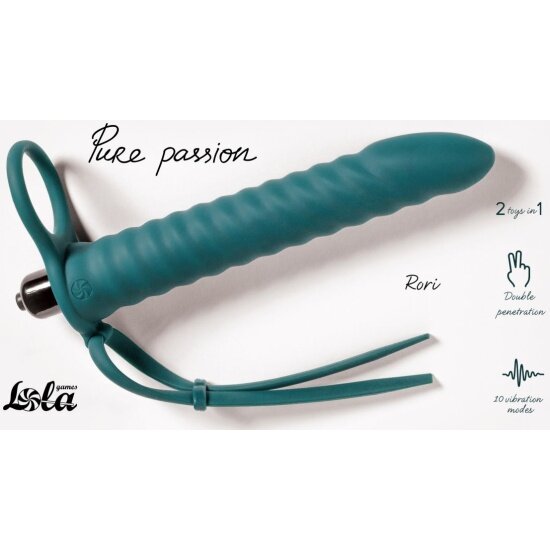 Вибронасадка Lola Toys Зеленая для двойного проникновения Rori - 17 см.