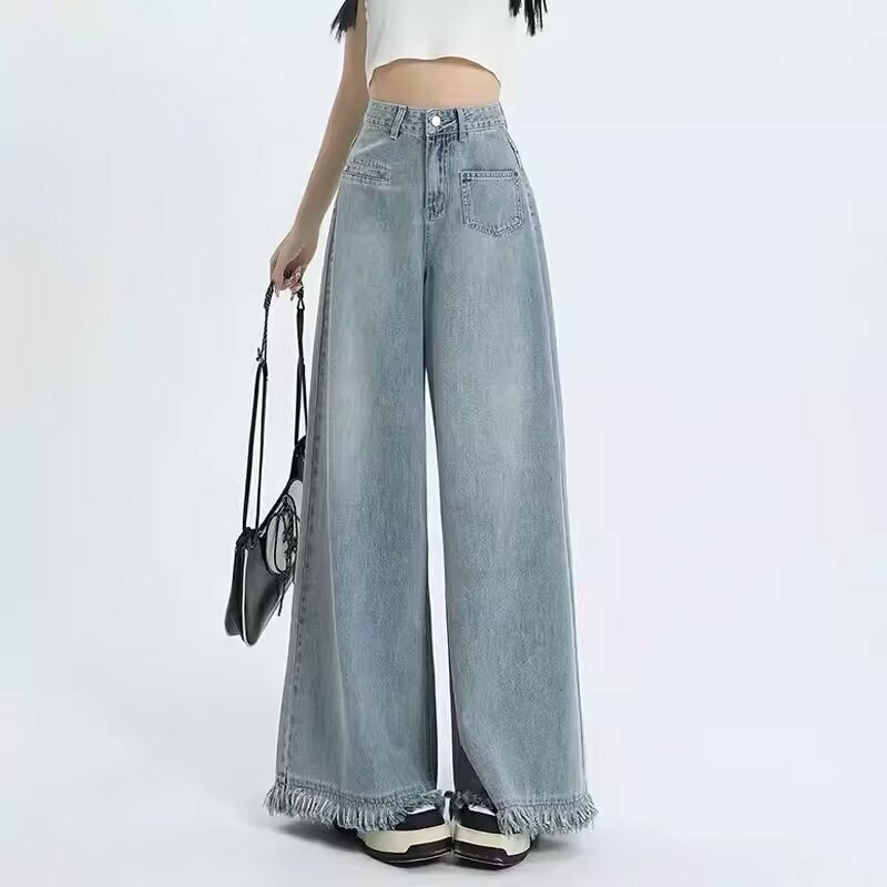 Женские джинсы LI Mall Широкие весна-осень — плюс размер свободные высокоходные стройные рваные штаны, Размер_