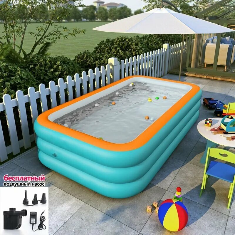 Pаздувной плавательный бассейн, бесплатный воздушный насос, Три слоя, зеленый