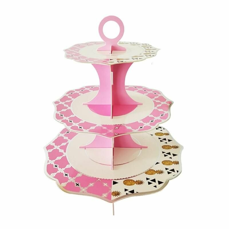 Подставка для кексов 3 яруса Картонная Практичная и популярная подставка для торта, Розовый