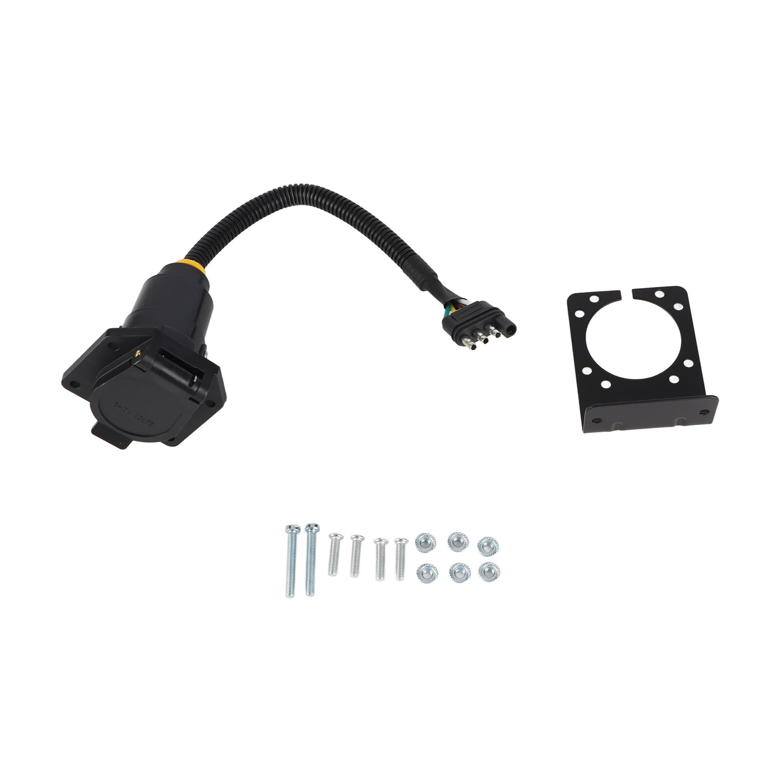 American 4 Flat to 7 Way Round Blade Trailer Plug Connector with Mounting Bracket 6‑24V