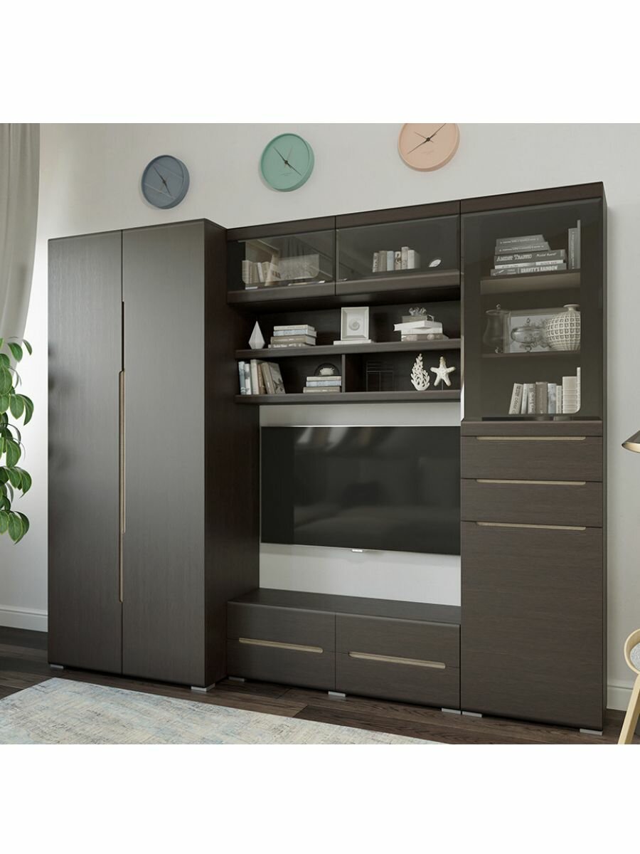 Гостиная Эколь Вариант №1 2584х2150х542, Венге/Шоколад, МИФ