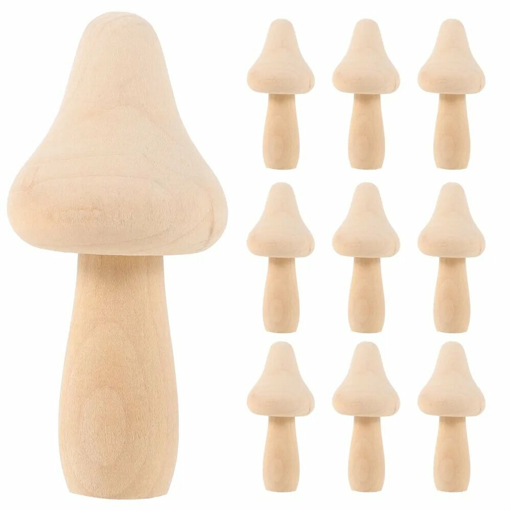 Натуральные деревянные заготовки в форме грибов для творчества, комплект 10 штук