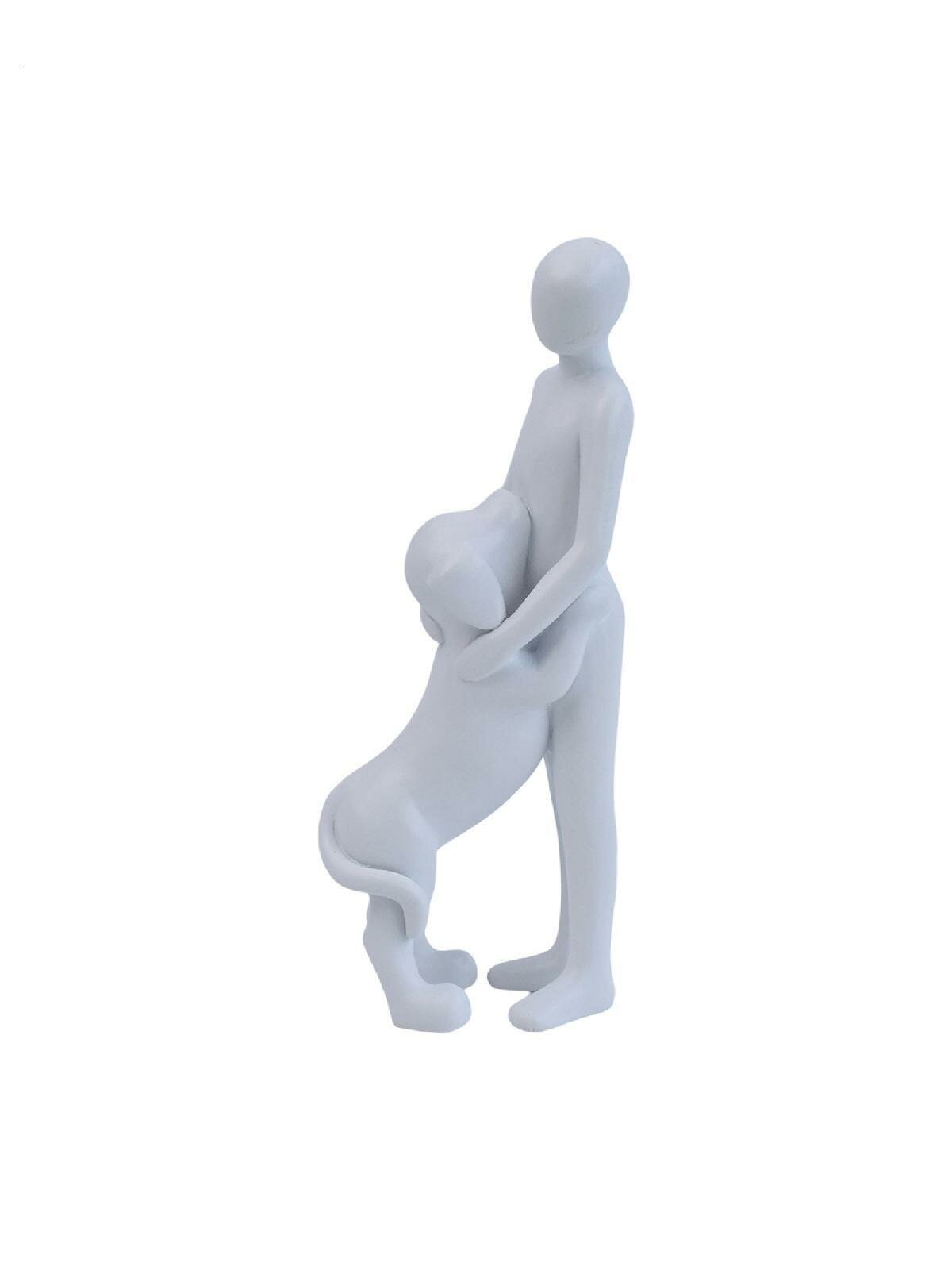 Абстрактная фигурка человека и собаки, орнамент из смолы, скульптура для настольных книжных полок, декора гостиной, подарок владельцам собак