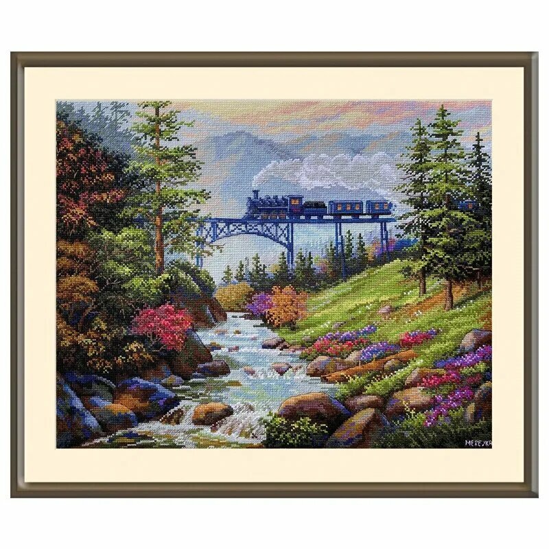 Набор для вышивания крестом, Горная железная дорога, Сделай своими руками, Подсчитал холст, Вышивка, Merejka K-205