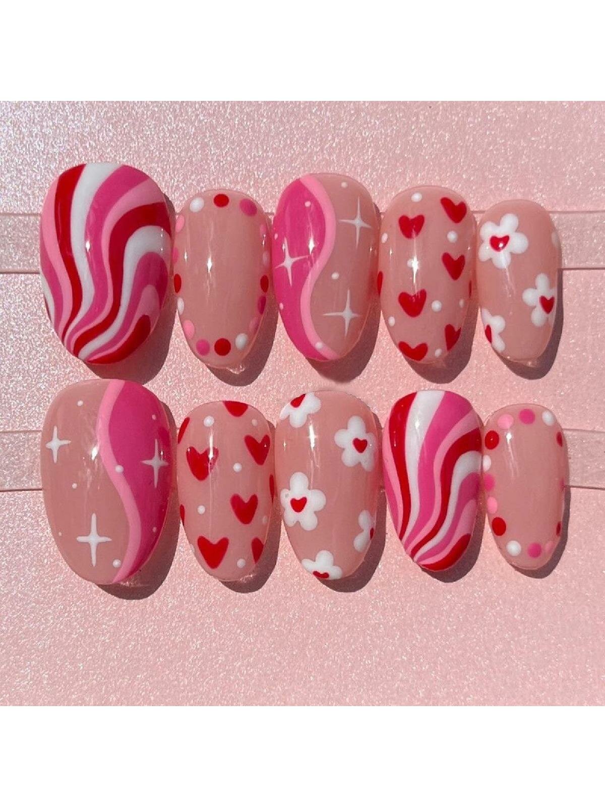 30шт розовых наклеек в виде сердца с цветами и полосками Romantics Valentine