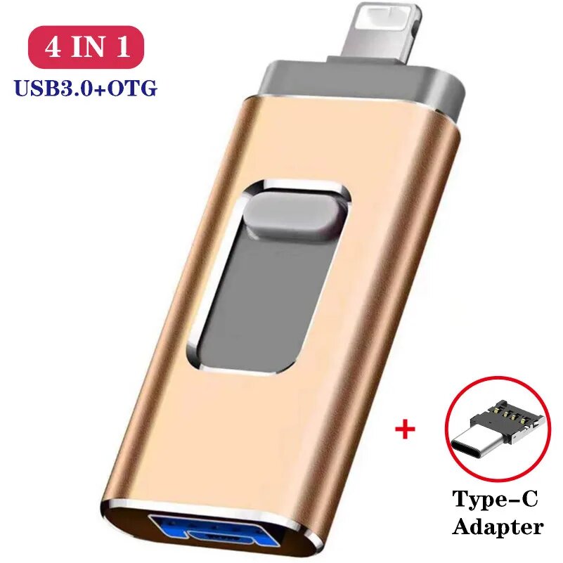 Внешний накопитель NoEnName_Null USB Flash Drive для iPhone 256 ГБ / 128 ГБ / 64 ГБ 512 ГБ, Gold send Type C