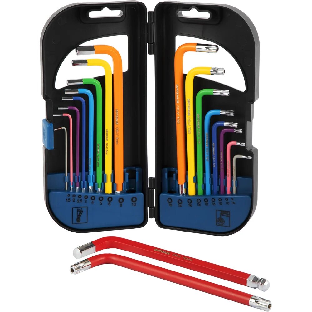 Набор шестигранников Optimus 1.5-10мм и TORX T10-T50 В кейсе, с пластиковой рукоятью 18 шт. OPT-TH1150