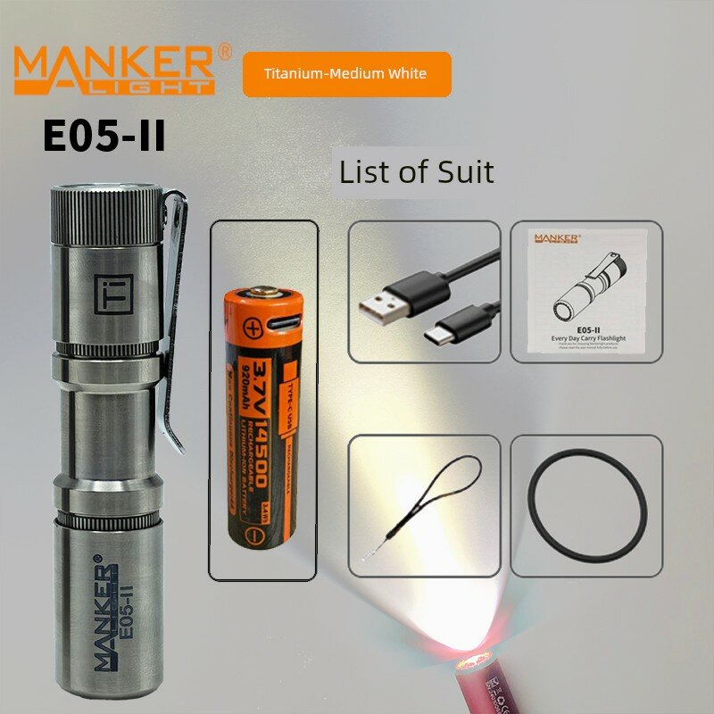 Manker E05-II Титановый натуральный натуральный белый 800 люменов компактный аварийный наружный фонарик