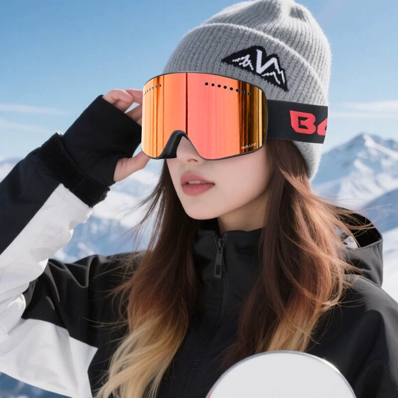 Магнитные снежные очки, цилиндрические лыжные очки с широким полем зрения, двухслойные противотуманные лыжные очки для