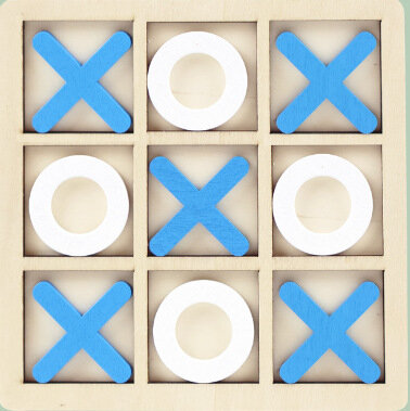 Настольная доска для крестики-нолики из дерева, сине-белый, 14,2x14,2 см, семейная логическая игра