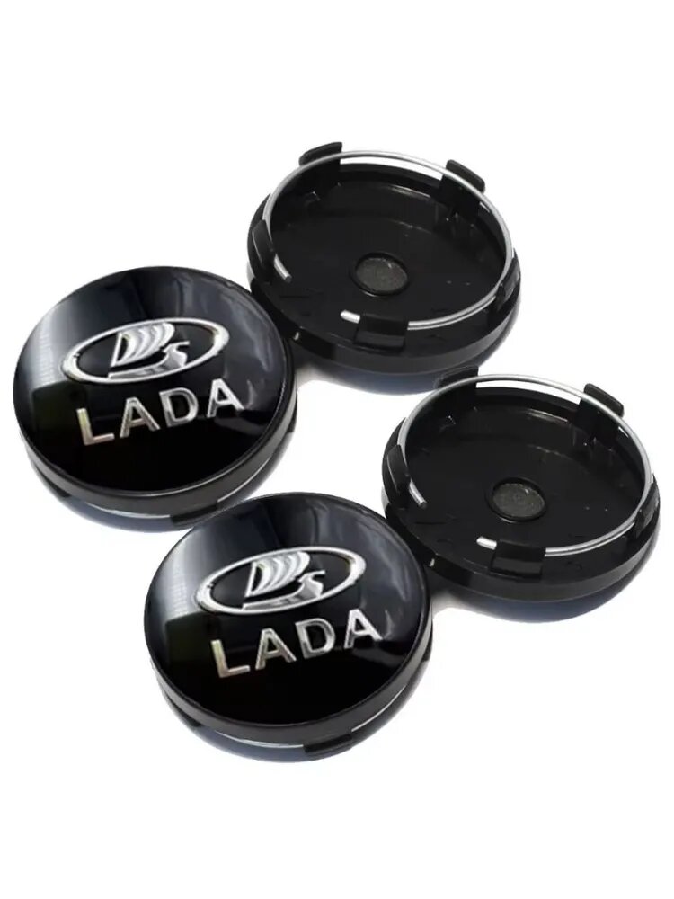 Набор из 4 черный колпачков на колесные диски 60 мм с логотипом LADA для Granta Vesta Niva XRAY Largus Kalina Priora седан хэтчбек SW Cross Sport, тюнинг, стильные накладки, эмблемы, ABS-пластик
