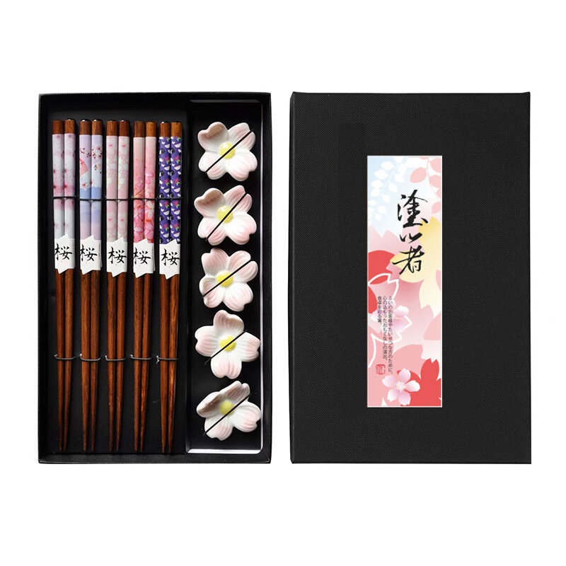 Набор палочек для еды и подставки для палочек, пять пар, в коробке, термопечать, высококачественная домашняя посуда, керамическая подставка для палочек, экспортируется в Японию