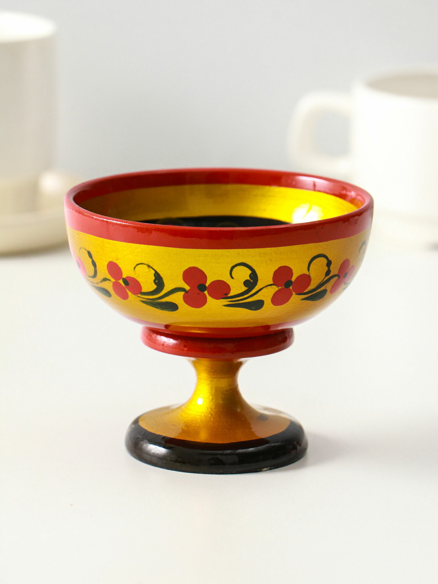 Креманка на ножке, дерево, хохлома "Праздник", 8x9 см, тематика: узоры