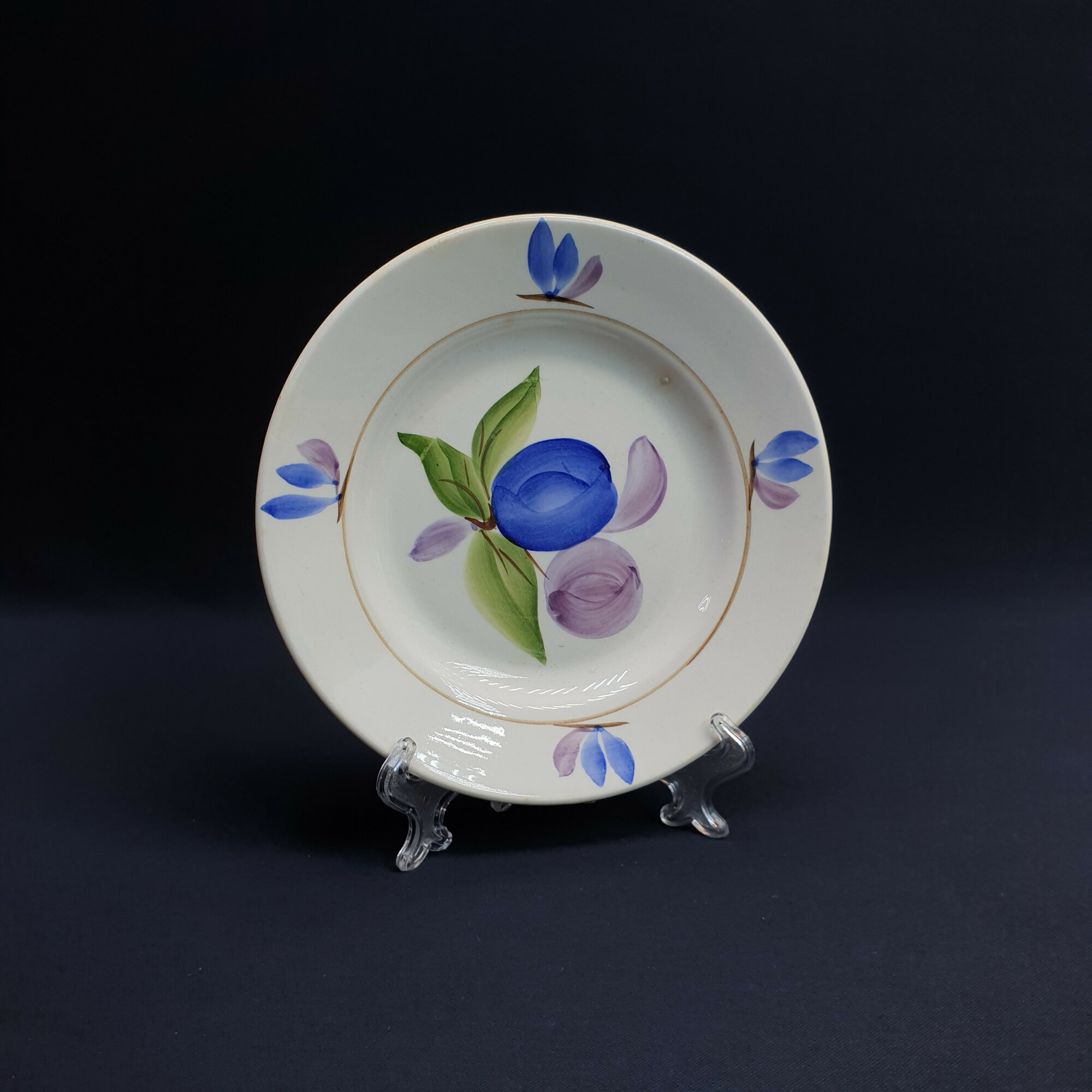 Десертная тарелка Чайка Краснодарский з-д, фаянс роспись 175 мм, винтаж СССР