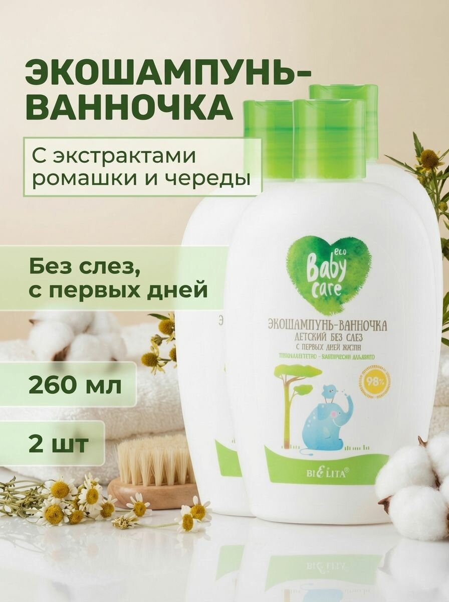(2шт) Baby Care Экошампунь-ванночка детский без слез с первых дней жизни 260 мл