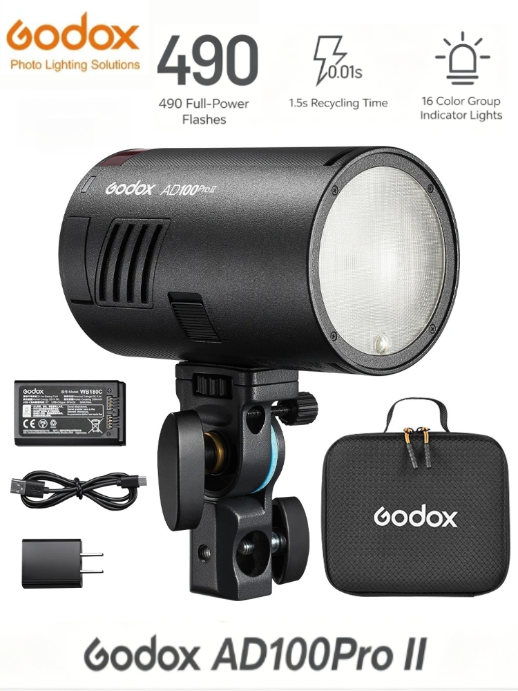 Godox AD100Pro II Карманная вспышка HSS TTL 100 Вт HD с цветным экраном и быстрой синхронизацией 1,5 секунды