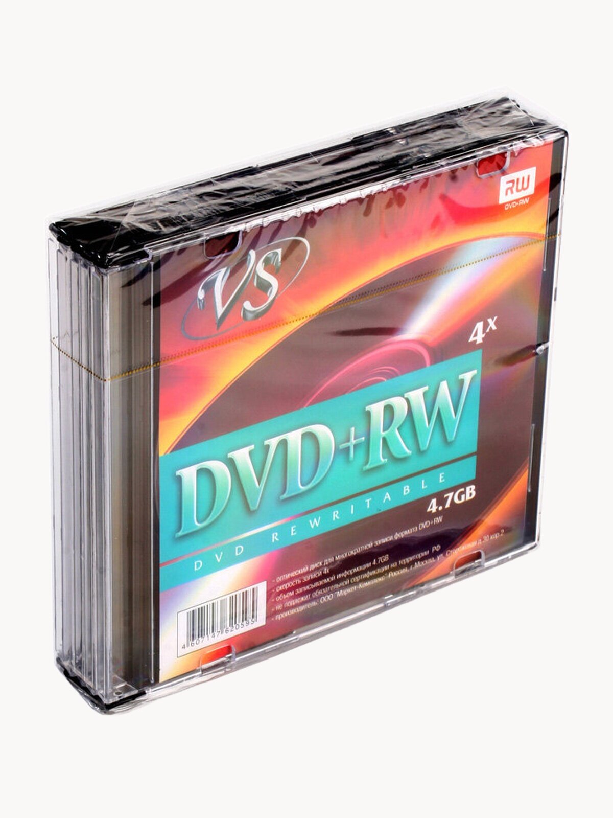 Диск VS DVD+RW 4,7 GB 4x Slim, 5 шт.