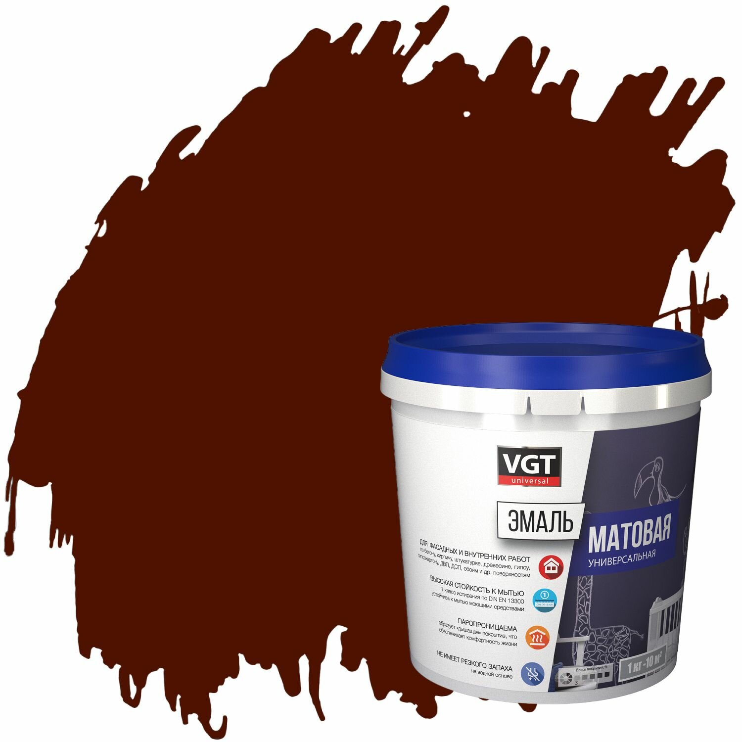 Эмаль универсальная матовая ВД-АК-1179 VGT (1кг) красно-коричневый RAL 3009