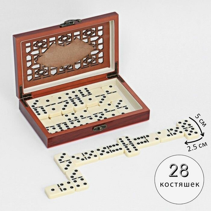 Домино КНР "Резное", 28 шт, костяшка 5х2,5 см, 12х20 см (1267611)