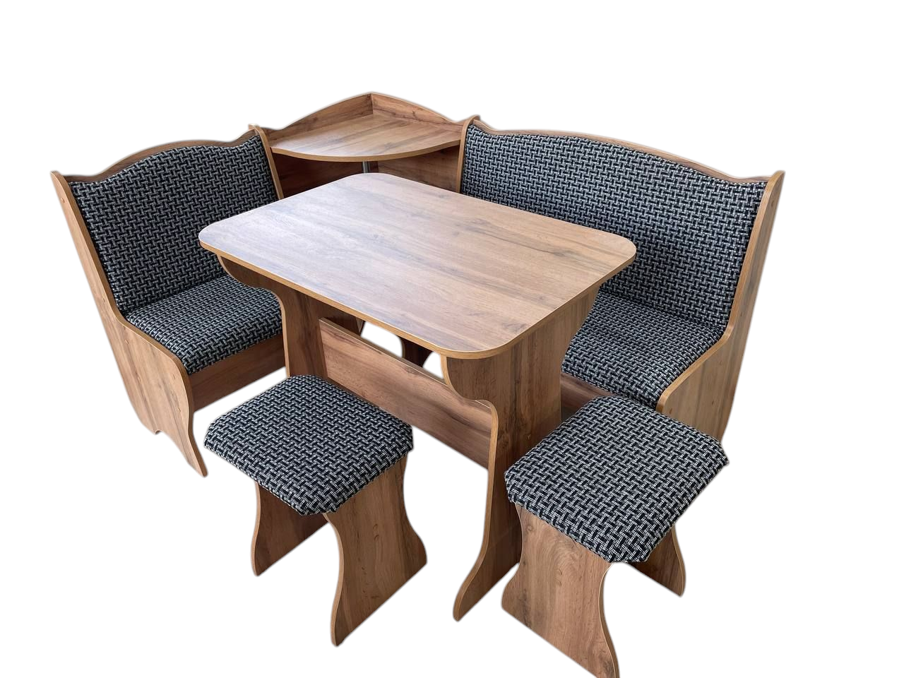 Кухонный уголок набор Стиль-2П с прямоугольным столом и табуретами, размер 111/146, вотанлдсп/обивка рогожка черно-серая