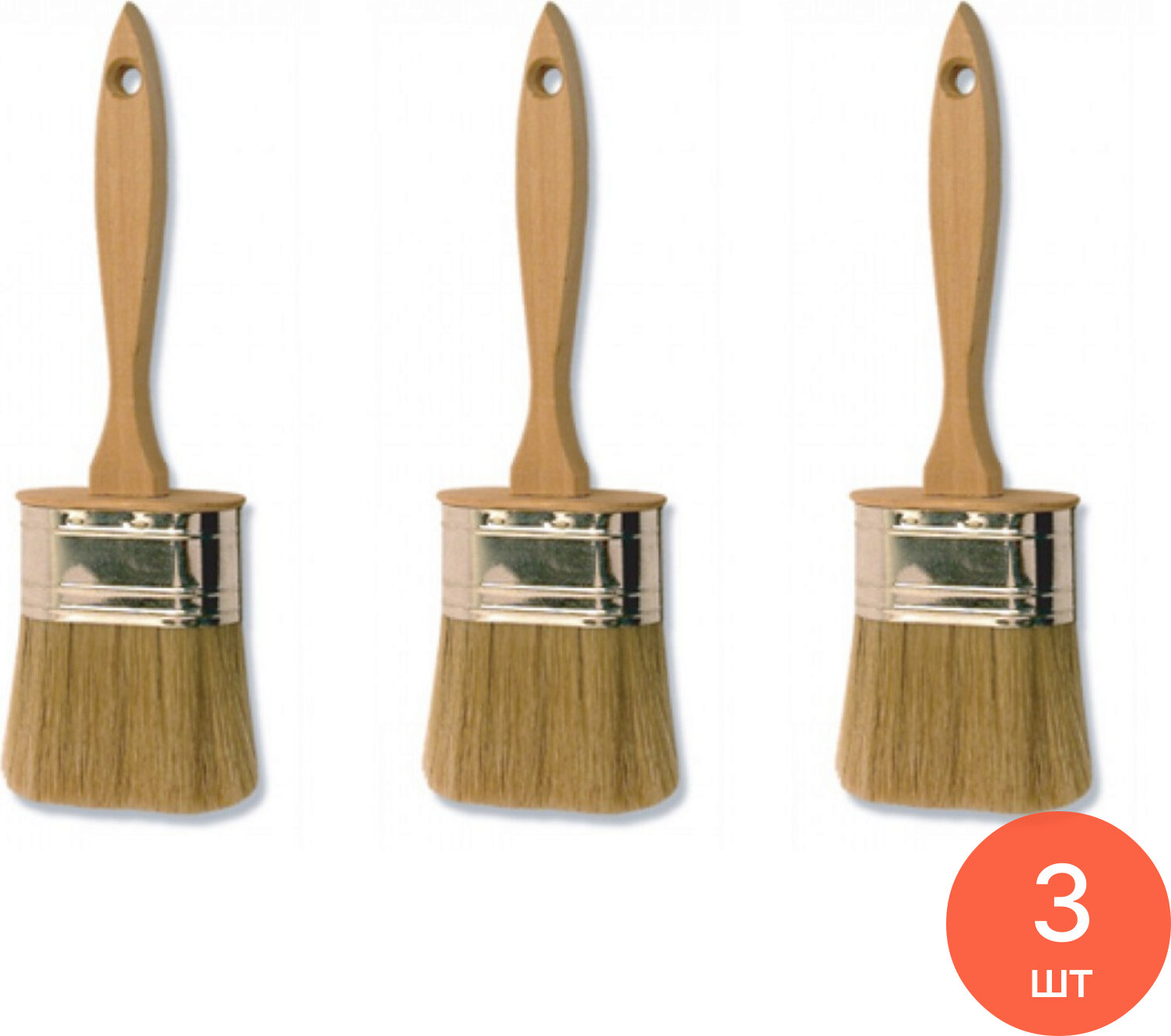 Кисть малярная 888 Евро ракля, с натуральной светлой щетиной и деревянной ручкой, овальная, 45х25мм / малярные и отделочные инструменты (комплект из 3 шт)