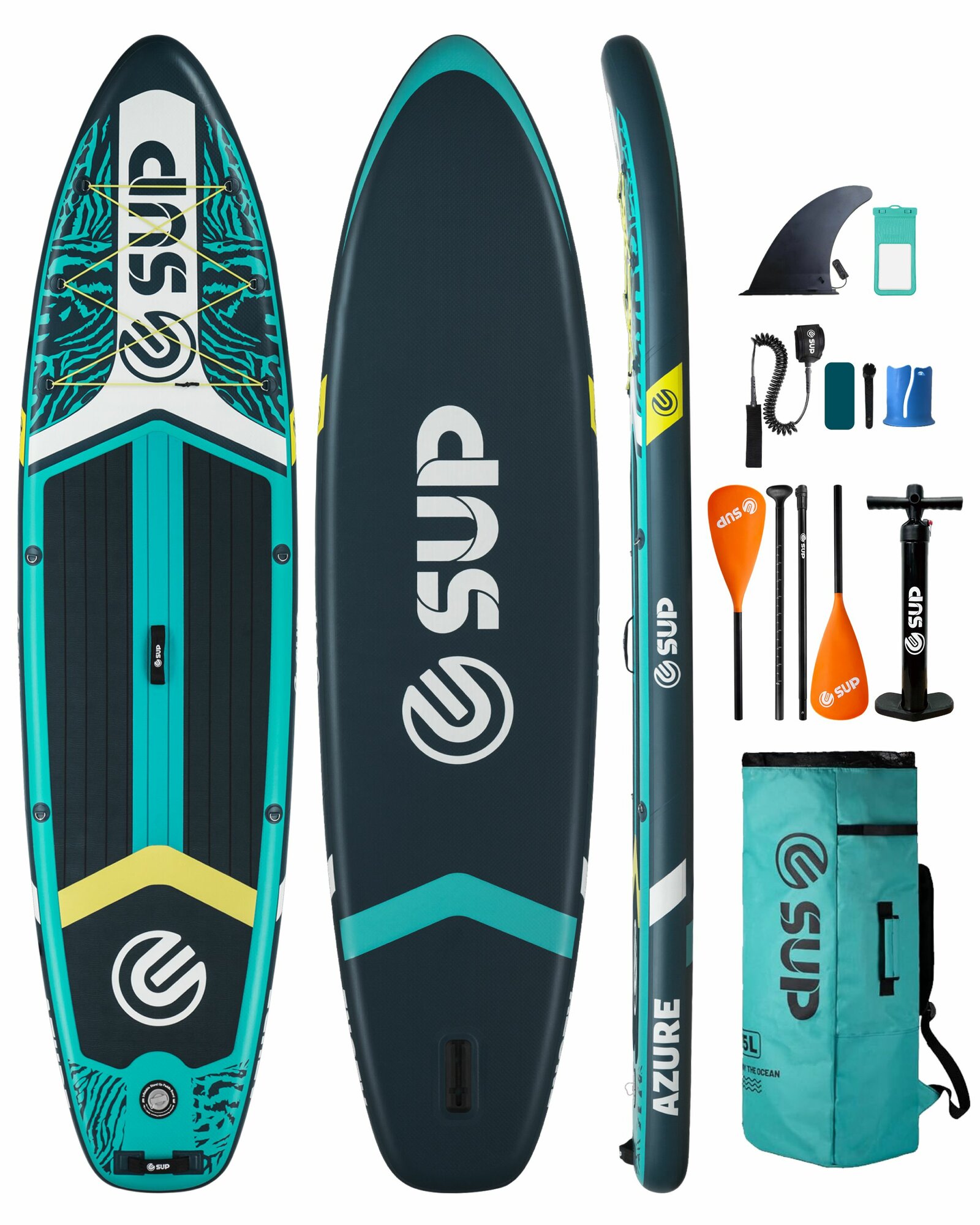 SUP-доска E-SUP AZURE 11' (335х84х15 см) надувной двухслойный сапборд для серфинга и отдыха